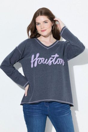 Ulla Popken Sweatshirt Sweatshirt Houston V-Ausschnitt Langarm Rollkanten