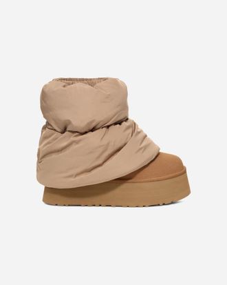UGG Classic Mini Dipper Puffer Boot f&uuml;r Damen in Beige, Gr&ouml;&szlig;e Textil/Wildleder