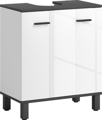 HOMCOM Waschbeckenunterschrank, Moderner Waschbeckenunterschrank mit verstellbarem Regal f&uuml;r Waschbecken mit oder ohne Sockel, 60 x 34 x 70cm, Hochglanz Wei&szlig;