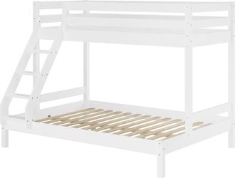 Erst-Holz Doppel-Etagenbett 140x200 und 90x200 Erwachsenen-Stockbett Kiefer Massivholz wei&szlig; V-60.18W-09-14Rollrost inkl
