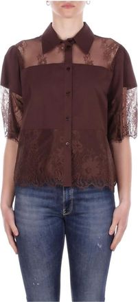 Blugirl Femme, Blouses et Chemises, Brun, Taille: 38 FR Chemise boutonn&eacute;e avec d&eacute;tails en dentelle