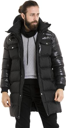 Cipo & Baxx Herren Mantel CM209 Schwarz - Stylische Winterjacke im modernen Design mit warmem Innenfutter, abnehmbarer Kapuze und funktionalen Details für kalte T