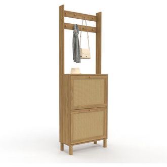 IDMarket Eingangsgarderobe HANAE Schuhm&ouml;bel 2 T&uuml;ren mit nat&uuml;rlichem Effekt Rohrgeflecht