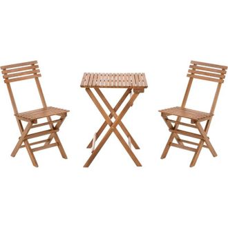 Beliani Ensemble de Bistrot en Bois dAcacia Certifi&eacute; Pliant Meuble de Jardin Terrasse Balcon Table et 2 Chaises Marron Solarolo