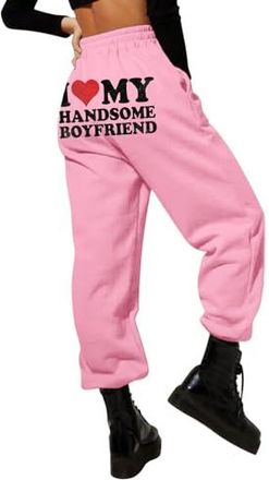 Generic Pantalon de jogging tendance pour femme, pantalon de surv&ecirc;tement avec poches, taille haute, coupe athl&eacute;tique, pour la Saint-Valentin, 2026, rose, XL