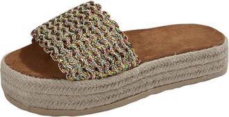 Generic Espadrilles pour femme - Sandales à plateforme - Élégantes - Style bohème - Chaussures dété à bout ouvert - Sandales confortables - Antidérapantes - S