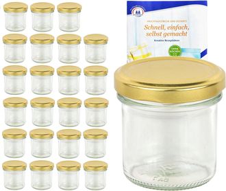 MamboCat 24er Set Sturzgläser 167 ml Deckelfarbe Gold to 66 inkl. Diamant Gelierzauber Rezeptheft, Marmeladengläser, Einmachgläser, Einweckgläser, Gläser