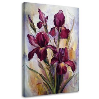 Feeby Leinwandbild - Bilder Wohnzimmer - Iris Burgunder Blume Gemalte - 60x90 1tlg - Deko Schlafzimmer - Wanddekoration - Aesthetic - Gro&szlig; Moderne Bild - Fo