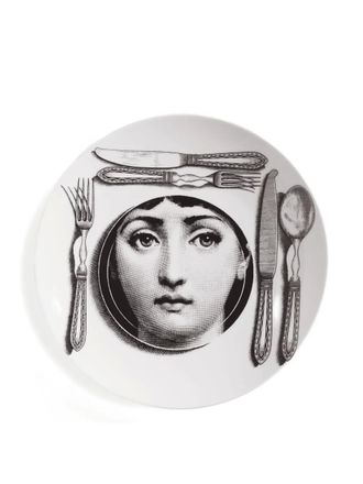 Fornasetti Teller mit Gesicht-Motiv - Weiß
