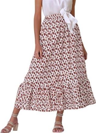 Generic Robe longue pliss&eacute;e style boh&egrave;me 2026 pour femme - Taille haute - &Eacute;lastique - Pour l&eacute;t&eacute;, la plage, rouge past&egrave;que, XL