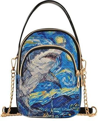 Mnsruu Sac à bandoulière pour femme, motif requin dans la van, galaxie, sac à main, petit sac à bandoulière avec sangle réglable