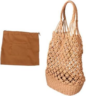 Hemoton Sac Cabas Femme Paille Tiss&eacute;e Vintage avec Filet de Ajour&eacute; Sac Seau L&eacute;ger et R&eacute;sistant Bandouli&egrave;re Large pour Sorties Shopping et Voyages