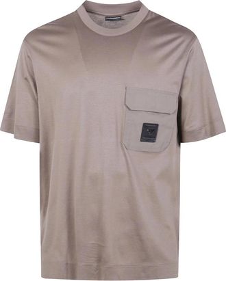 Emporio Armani Homme, Tops, Brun, Taille: S T-shirt &agrave; col rond avec poche poitrine
