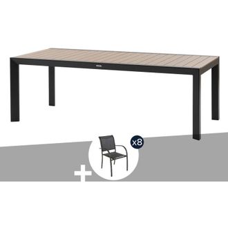 Hesperide Table de jardin rectangulaire alu Evasion 8 places effet bois Honey Graphite + 8 fauteuils Piazza - Hesp&eacute;ride