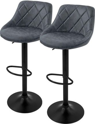 ML Design Lot de 2 Tabourets de Bar en Simili, Anthracite, Chaise Rembourr&eacute;e avec Dossier et Repose-Pieds, R&eacute;glable en Hauteur 62-82 cm, Pivotante &agrave; 360&deg;