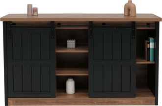 Mendler Sideboard HWC-K75, Highboard Regal Schrank Schiebetüre 7 Fächer Holz-Optik Industrial Metall 84x150x40cm - braun-schwarz
