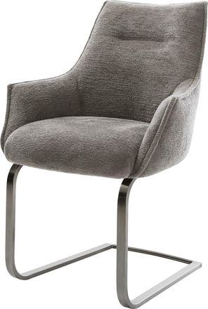 DELIFE Schwingstuhl Alja-Flex mit Armlehnen Freischwinger flach Graphit Boucl&eacute; Soft Schlamm Taschenfederkern