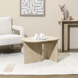 The Home Deco Factory Table Basse - Home Deco Factory - Pietra - Effet Pierre Travertin - Blanc Et Beige - H45 X L72 X P53 Cm