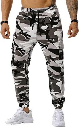 TOMWELL Jogging Homme Pantalon Cargo Survêtement Slim Fit de Sport Jogger Camouflage Workwear Mode Travail de Loisirs Casual Workout Avec Poches F Gris 3XL