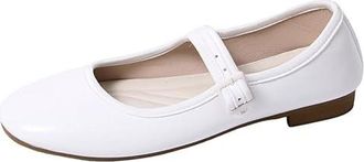 Generic Mary Jane Chaussures plates confortables et d&eacute;contract&eacute;es &agrave; enfiler avec sangle &agrave; boucle pour femme, blanc, 40.5 EU