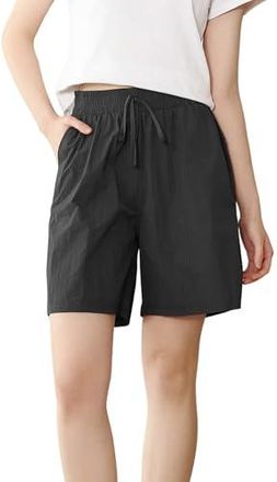 Power Flower Short dété pour Femme - Short décontracté à séchage Rapide avec Poches, léger et Respirant (LY180-Black, S-M)