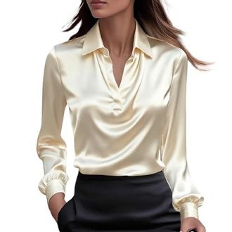 Generic Chemisier Femme Chic et &Eacute;l&eacute;gant Chemisier Satin Chemises et Blouses Mode Tunique Blouse Couleur Unie Vetement Funky Haut D&eacute;contract&eacute; Tshirt Manches Lo