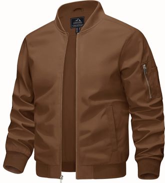 KEFITEVD Sommerjacke Herren Leicht Jacke Frühjahr Windbreaker Stehkragen Frühlingsjacke Cargo Jacke Männer Blouson Braun 3XL