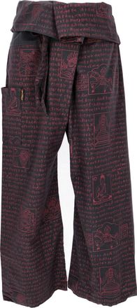 Guru Shop Thai Fischerhose mit Mantra Druck aus Gewebter Baumwolle, Wickelhose, Yogahose - Schwarz, Herren/Damen