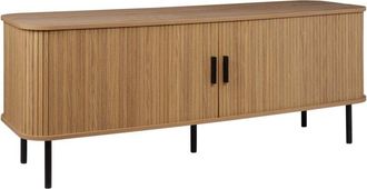 Beliani Beliani - Meuble TV r&eacute;tro MDF avec pieds m&eacute;talliques - 2 portes coulissantes - 4 &eacute;tag&egrave;res - Rangement organis&eacute; pour c&acirc;bles - Bois clair 150x58x45cm