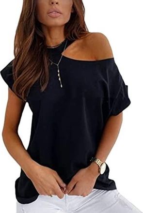 ORANDESIGNE Tee-Shirt Femme Sexy Été Tops Impression de Coeur Manches Court Épaules Dénudées Chic Haut Blouse T-Shirt Grande Taille H Noir S