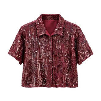 Weili Zheng Chemise Teen Crop - Femme - Blouses et Chemises - Rouge - Taille: 38 FR