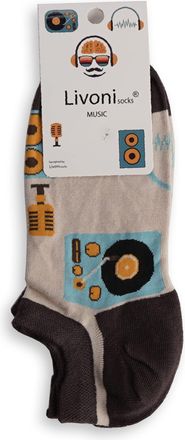 Livoni Unisex Cotton Sneaker Socks with Colorful and Fun Designs, Size: 35-38, Model Name: Music-Low Socks