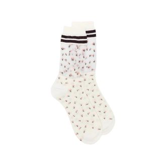 ANT45 Peng Short Floral-print Striped Socks