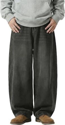 Generic Jean Baggy Noir pour Homme, Jambes Larges, Coupe Ample, en Denim d&eacute;lav&eacute;, Style Streetwear Hip hop, Pantalon d&eacute;contract&eacute; pour Tous Les Jours, Noir, Tai