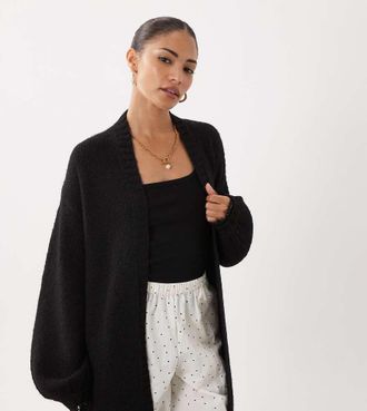 Miss Selfridge Maxi-Cardigan mit Spitzendetail an den &Auml;rmelb&uuml;ndchen in Schwarz