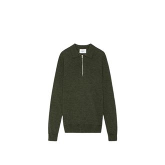 Nn.07 Nn07, Homme, Pulls, Vert, Taille: XL Polo en Laine Arm&eacute;e Fonc&eacute;e &agrave; Zip