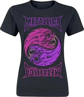 Metallica Yin Yang Femme T-Shirt Manches Courtes Noir L 100% Coton Regular/Coupe Standard