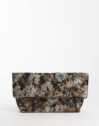 Asos pochette souple jacquard &agrave; rabat en noir et dor&eacute;