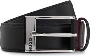 HUGO BOSS Hommes BARNEY Ceinture en cuir verni avec doublure rouge