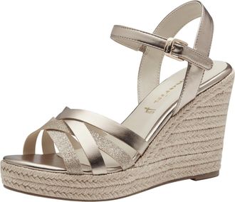 Tamaris Damen Plateau Sandalen Vegan Keilabsatz; LIGHT GOLD/metallic; 40
