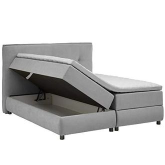 Atlantic Home Collection TILO Boxspringbett inklusive Topper (Härtegrad H2) und Stauraumfunktion beidseitig, hellgrau, 200 x 200 cm