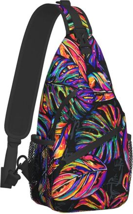 AOOEDM Tropische Bunte Blätter Sling Bag für Damen Herren, Umhängetaschen Casual Sling Rucksack Brusttasche Reisen Wandern Daypack für Outdoor