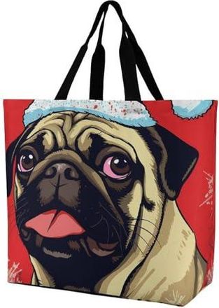 Generic Carlin Portant Un Bonnet De P&egrave;re No&euml;l Sac Fourre Tout L&eacute;ger Sacs Grand Sac Courses Pour Gym Travail Universit&eacute;