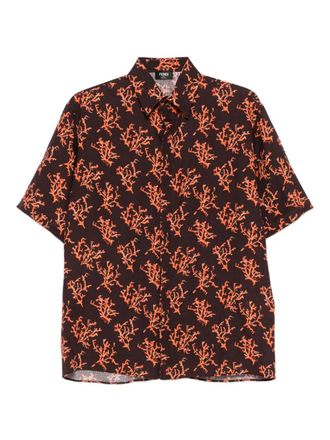 Fendi chemise en lin à imprimé corail - Marron