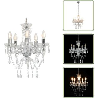 vidaXL Vidaxl - Lustre avec perles de cristal Argent&eacute; Rond 5 x E14 - Lustres - Luminaires Int&eacute;rieurs - Lampes Suspendues - D&eacute;coration Int&eacute;rieure - Lumi&egrave;re