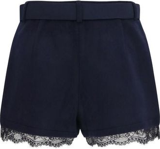Self Portrait Wool with Lace Trim Bermuda Shorts - Navy