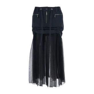 Dolce & Gabbana Twill Midirock mit Chiffon - - Skirts - Damen - Schwarzk - S