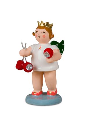 Rudolphs Schatzkiste Weihnachtsfigur Engel ohne Krone mit roten Weihnachtskugeln und gr&uuml;nen Fl&uuml;geln H&ouml;he 6,5cm NEU Engelfigur Putto Krippenfigur Himmelsbote Weihnachtsdeko