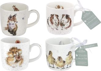 Wrendale Designs Royal Worcester Tassen-Set mit niedlichen Tiermotiven, 4 Stück