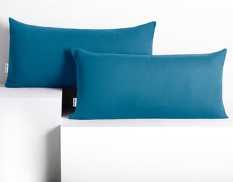 Decoking 2 Kissenbezüge 40x80 cm Jersey 100% gekämmte Baumwolle Reißverschluss blau Amber